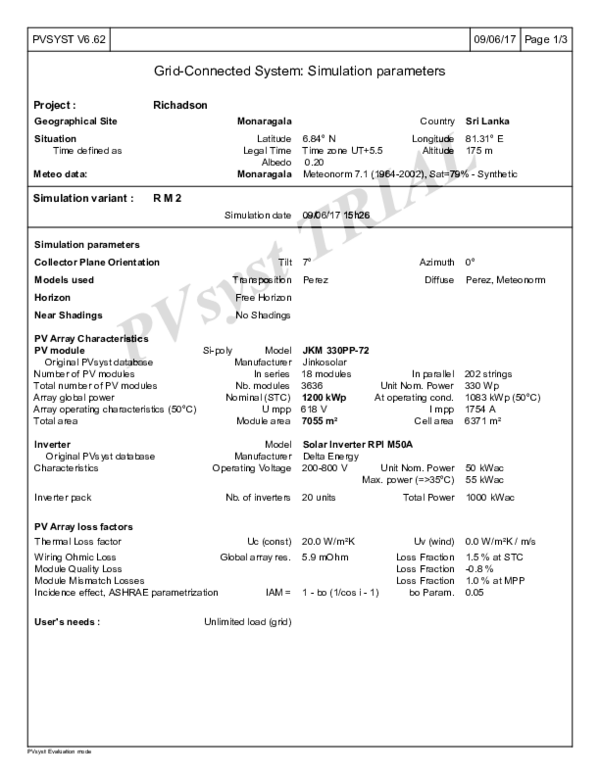 Pdf Grid Connected System Simulation Parameters Pvsyst Evaluation Mode
