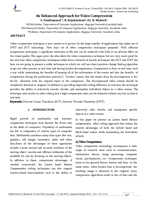 (PDF) An Enhanced Approach for Video Compression