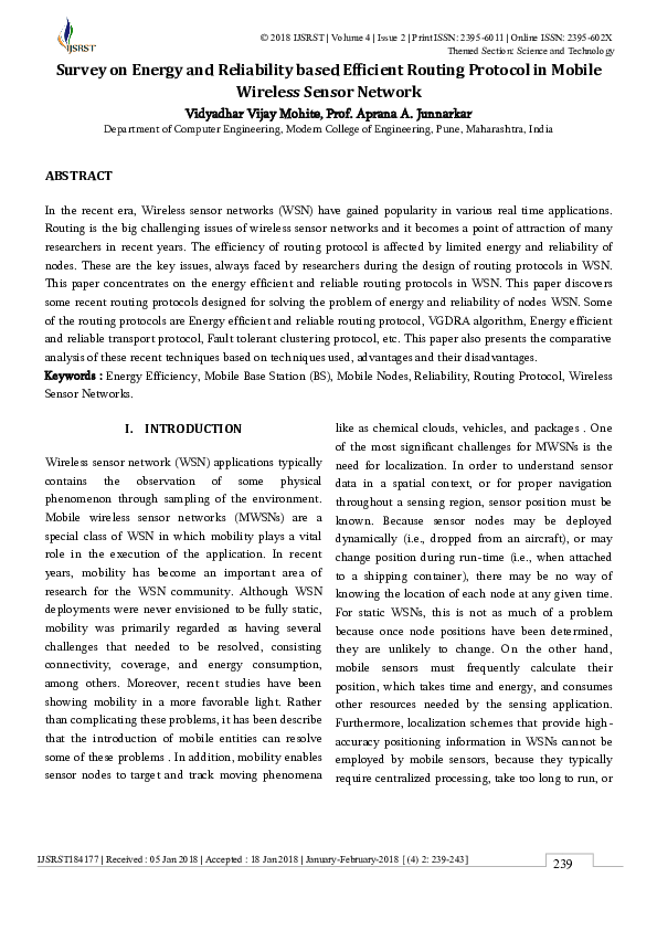 Pdf Survey On Energy And Reliability Based Efficient Routing Protocol In Mobile Wireless