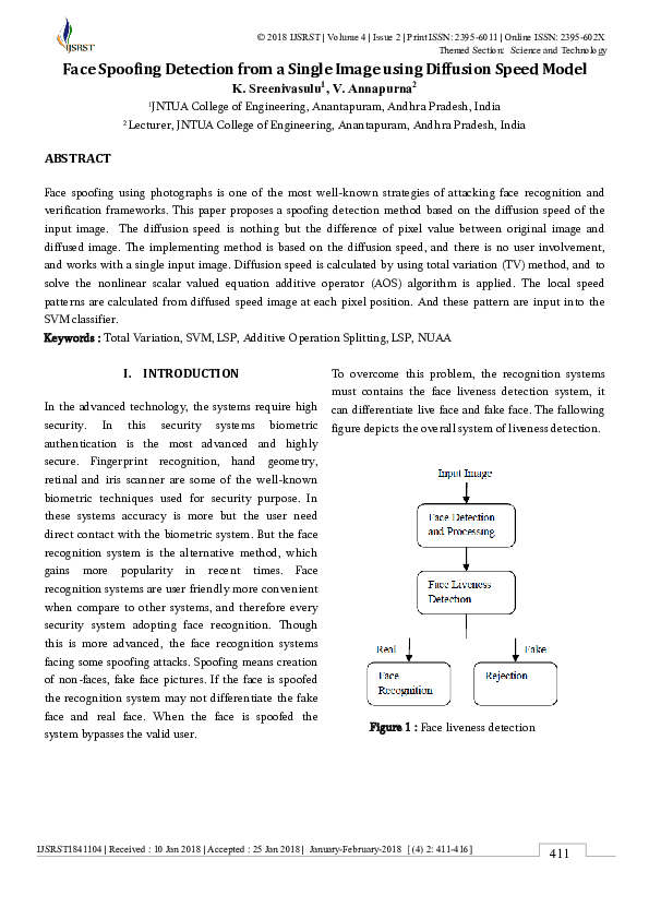Pdf Face Spoofing Detection From A Single Image Using Diffusion Speed Model 2607