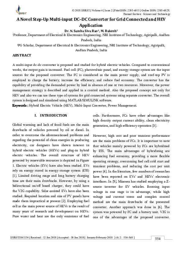 Pdf A Novel Step Up Multi Input Dcdc Converter For Grid Connected And Hev Application
