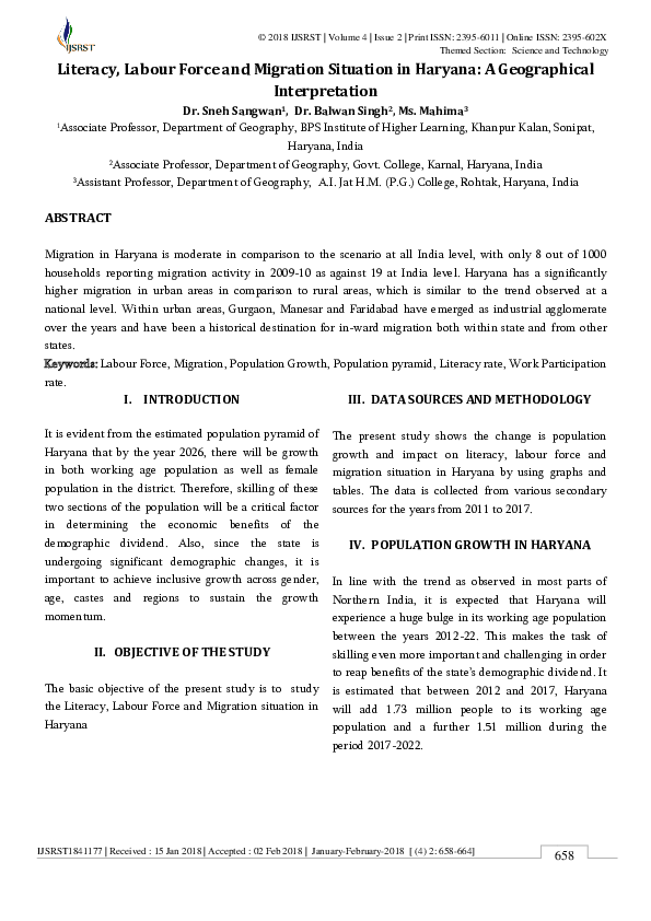 (PDF) Literacy, Labour Force and Migration Situation in Haryana: A ...