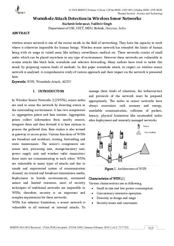 (PDF) Wormhole Attack Detection in Wireless Senor Networks