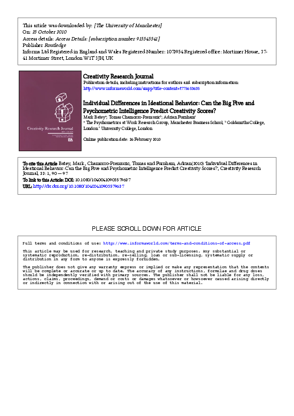 (PDF) Individual Differences in Ideational Behavior: Can the Big Five ...