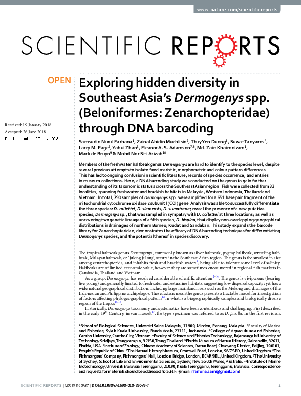 (PDF) Exploring hidden diversity in Southeast Asia's Dermogenys spp ...