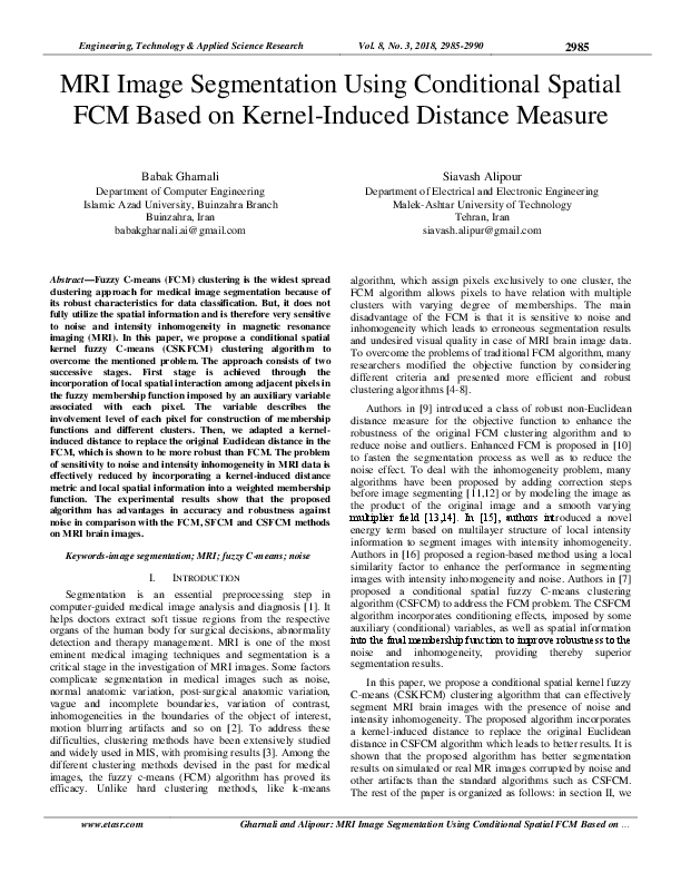 (PDF) MRI Image Segmentation Using Conditional Spatial FCM Based on Kernel-Induced Distance Measure