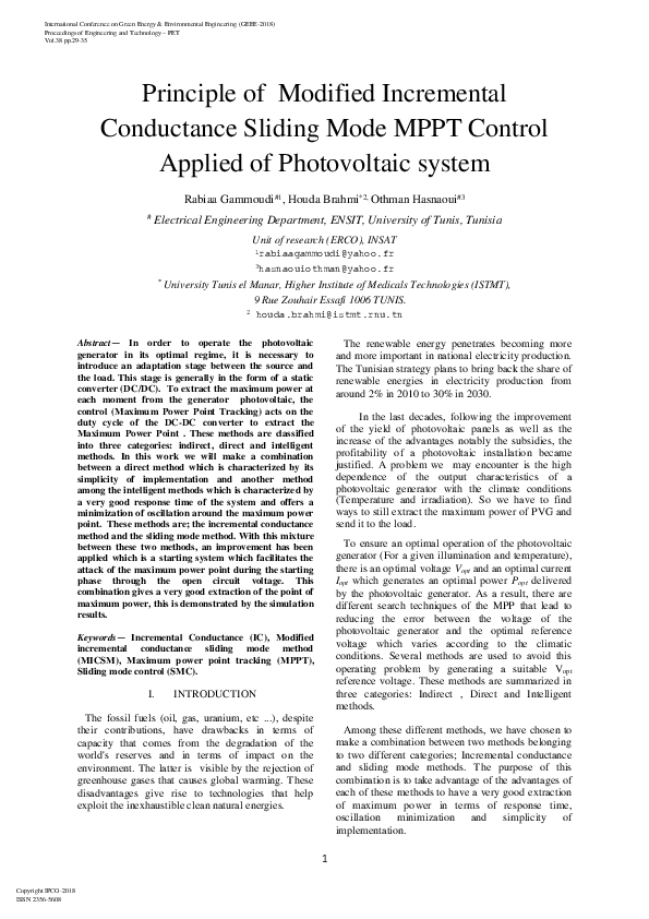 Pdf Principle Of Modified Incremental Conductance Sliding Mode Mppt