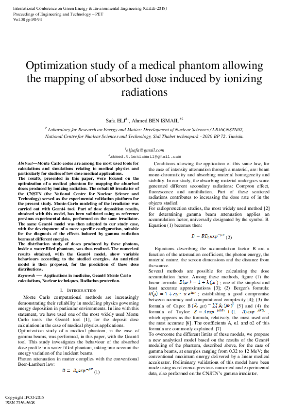(PDF) Optimization study of a medical phantom allowing the mapping of absorbed dose induced by ...