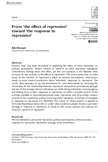 (PDF) Reconceptualizing Responses to State Repression in Politics