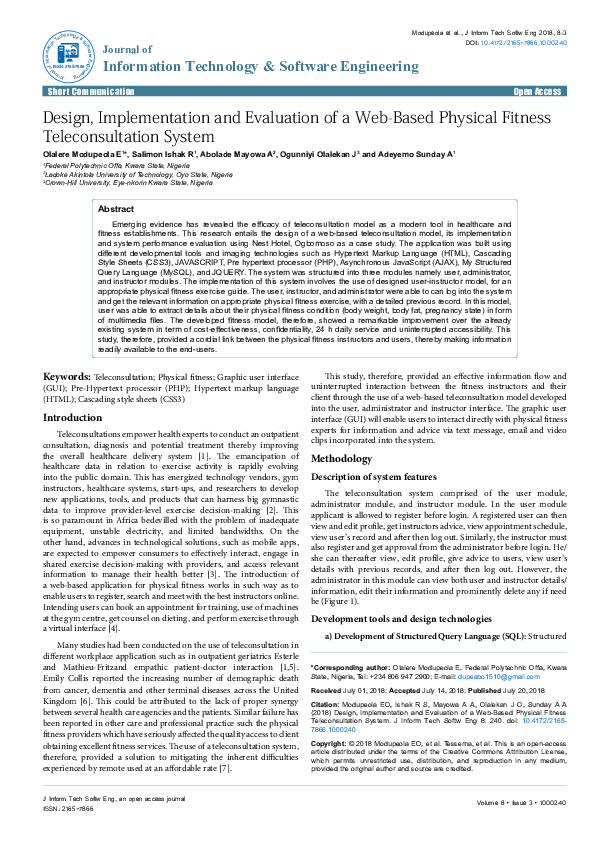 (PDF) Design, Implementation and Evaluation of a Web-Based Physical Fitness Teleconsultation System