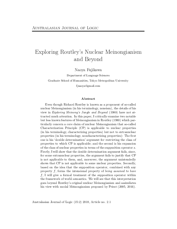 (PDF) [AJL] Exploring Routley's Nuclear Meinongianism and Beyond