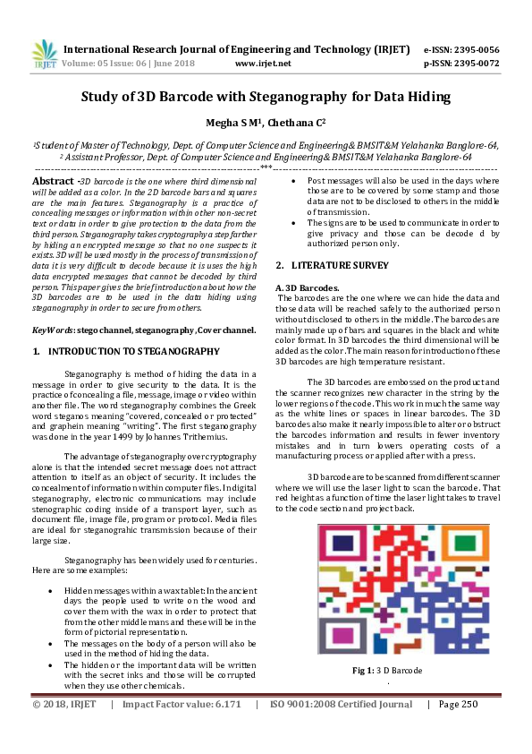 (PDF) IRJET- Study of 3D Barcode with Steganography for Data Hiding