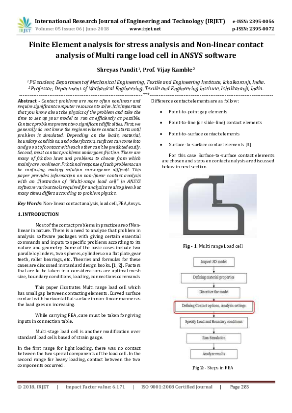(PDF) IRJET- Finite Element analysis for stress analysis and Non-linear ...