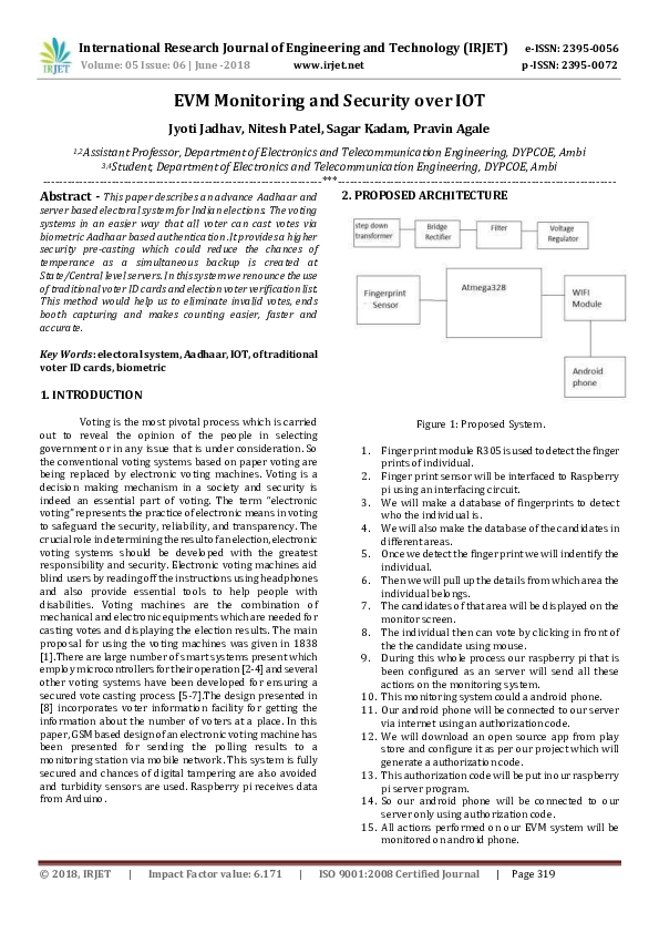 (PDF) IRJET- EVM Monitoring and Security over IOT