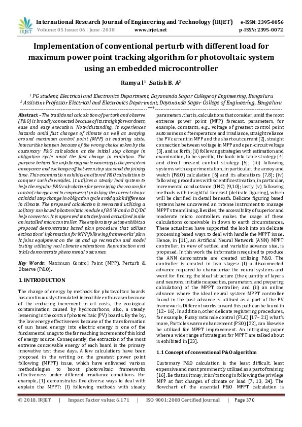 (PDF) IRJET- Implementation of conventional perturb with different load for maximum power point ...