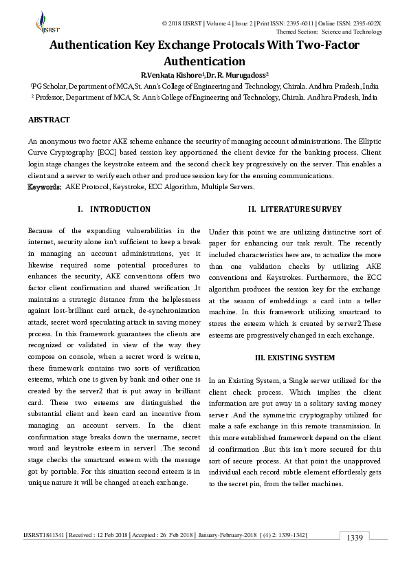 (PDF) Authentication Key Exchange Protocals With Two-Factor Authentication