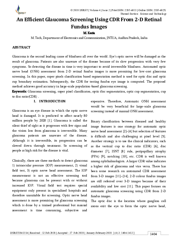 (PDF) An Efficient Glaucoma Screening Using CDR From 2-D Retinal Fundus ...