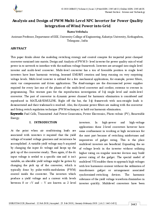 (PDF) Analysis and Design of PWM Multi-Level NPC Inverter for Power Quality Integration of Wind ...