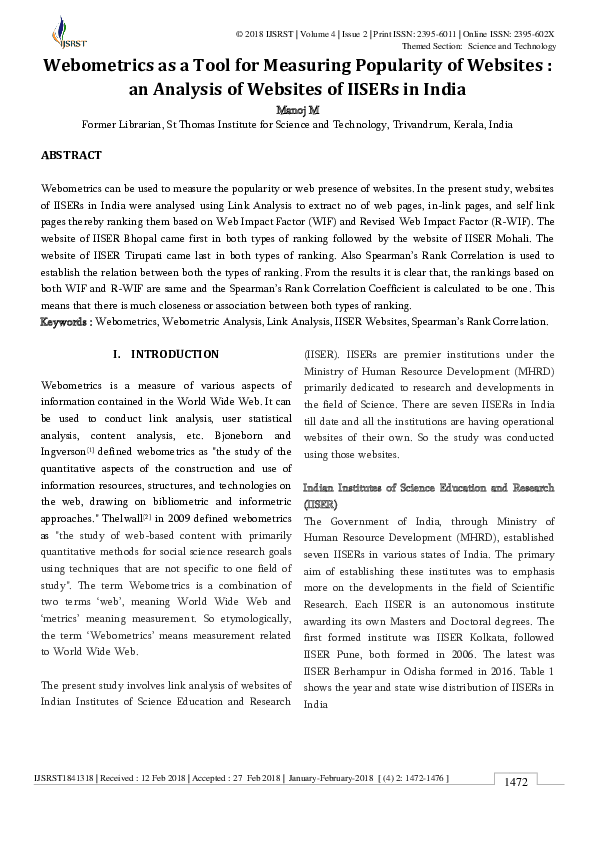 (PDF) Webometrics as a Tool for Measuring Popularity of Websites : an ...