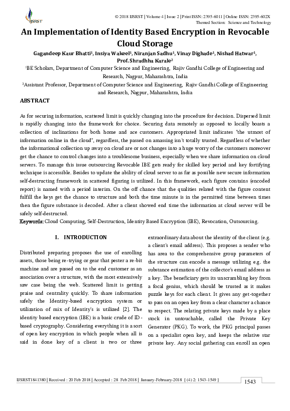 Pdf An Implementation Of Identity Based Encryption In Revocable Cloud Storage International
