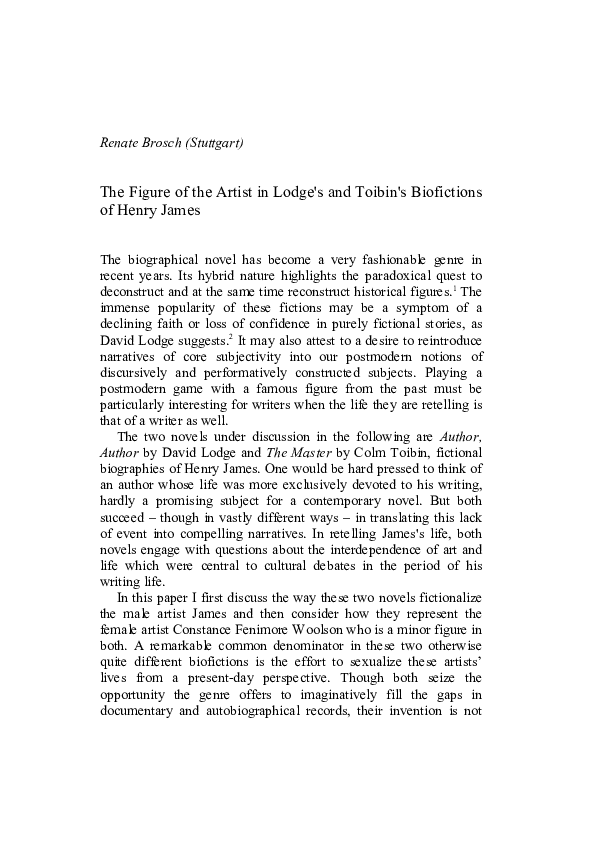 (PDF) Renate Brosch (Stuttgart). The Figure of the Artist in Lodge's ...