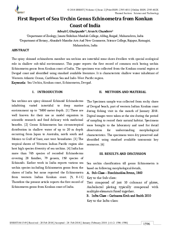 (PDF) First Report of Sea Urchin Genus Echinometra from Konkan Coast of ...