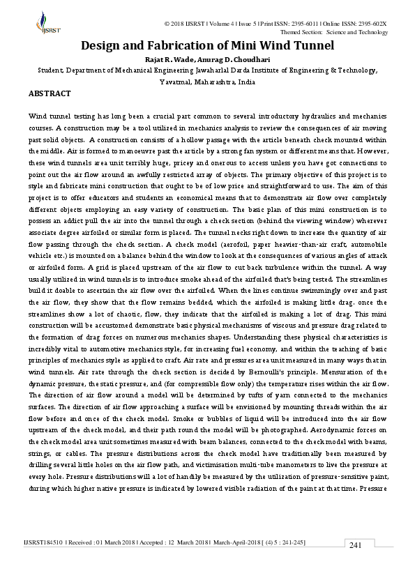 (PDF) Design and Fabrication of Mini Wind Tunnel