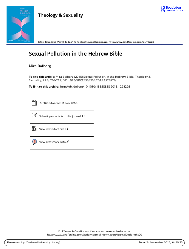 (PDF) Eve Levavi Feinstein, Sexual Pollution in the Hebrew Bible ...
