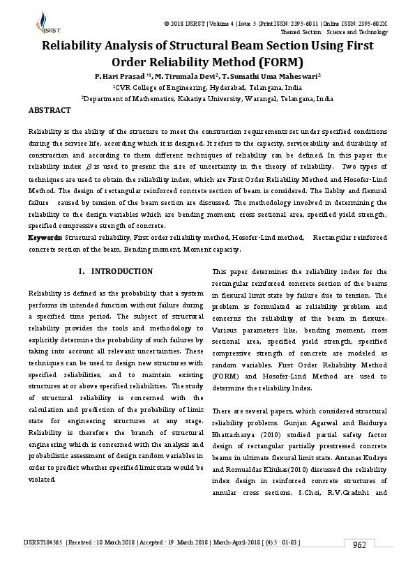 (PDF) Reliability Analysis of Structural Beam Section Using First Order Reliability Method (FORM