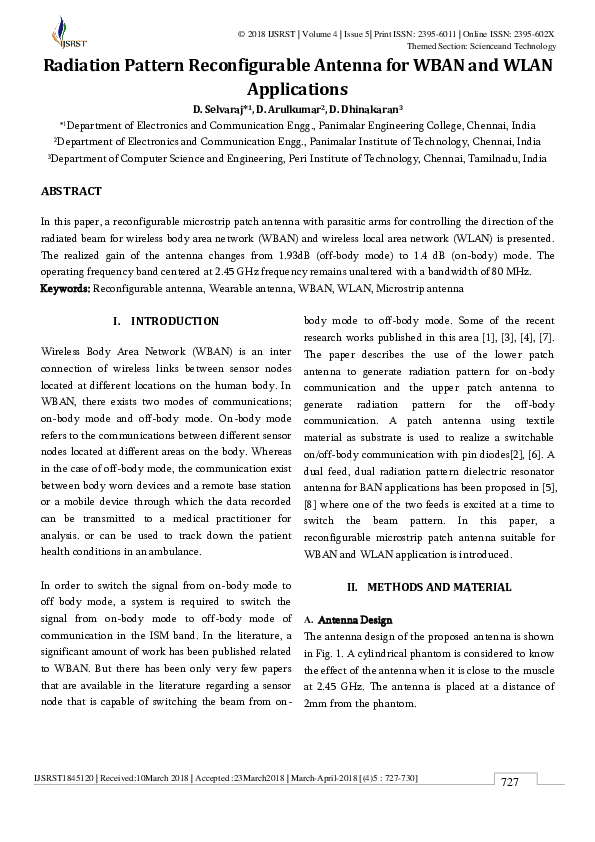 Pdf Radiation Pattern Reconfigurable Antenna For Wban And Wlan