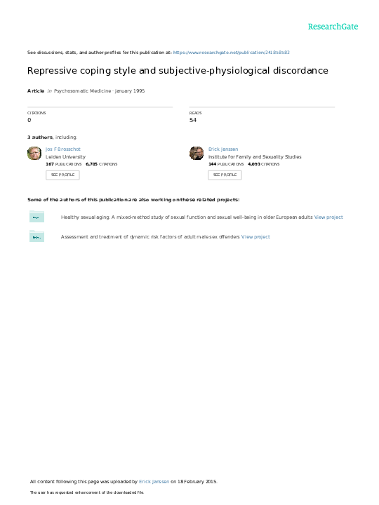 (PDF) Repressive coping style and subjective-physiological discordance