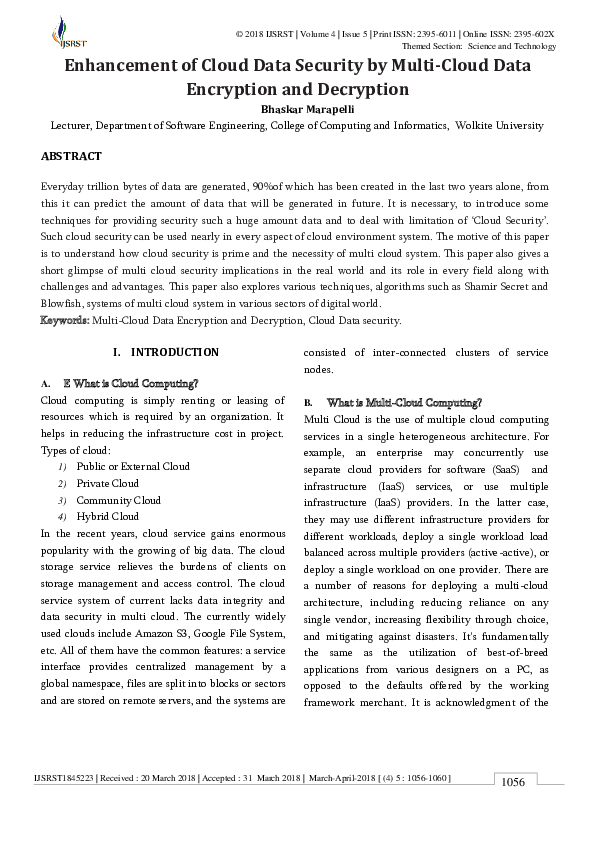 Pdf Enhancement Of Cloud Data Security By Multi Cloud Data Encryption And Decryption