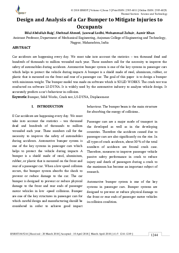 (PDF) Design and Analysis of a Car Bumper to Mitigate Injuries to Occupants