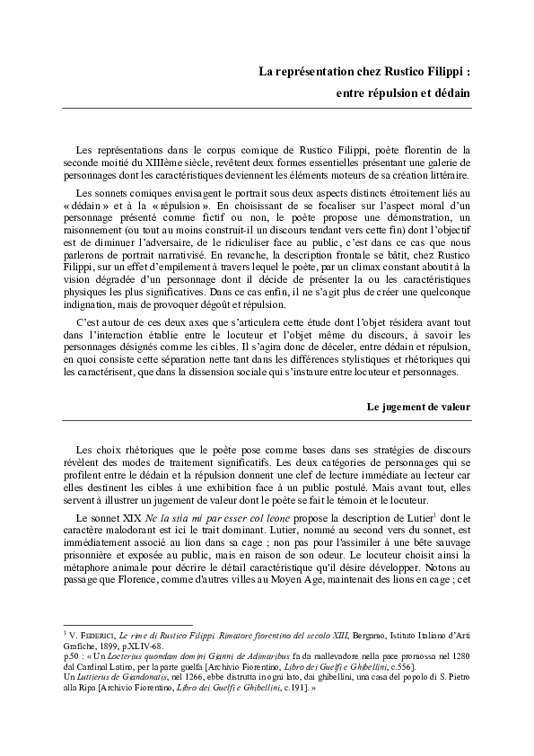 (PDF) La représentation chez Rustico Filippi : entre répulsion et dédain
