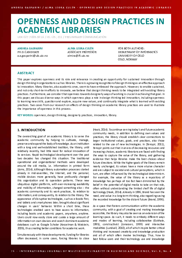(PDF) OPENNESS AND DESIGN PRACTICES IN ACADEMIC LIBRARIES