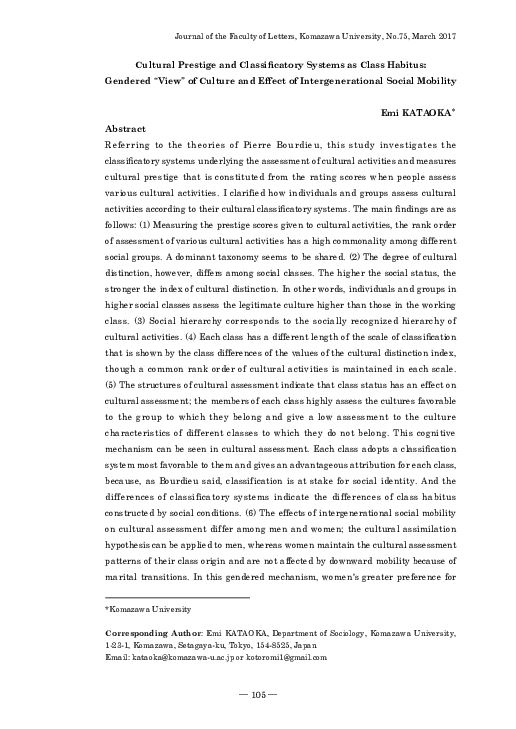 (PDF) Cultural Prestige and Classificatory Systems as Class Habitus ...