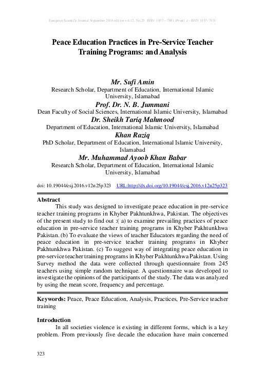 (PDF) Peace Education Practices in Pre-Service Teacher Training ...