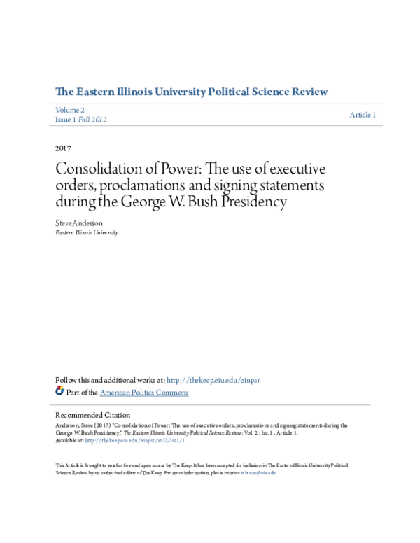 (PDF) Consolidation of Power: The use of executive orders ...