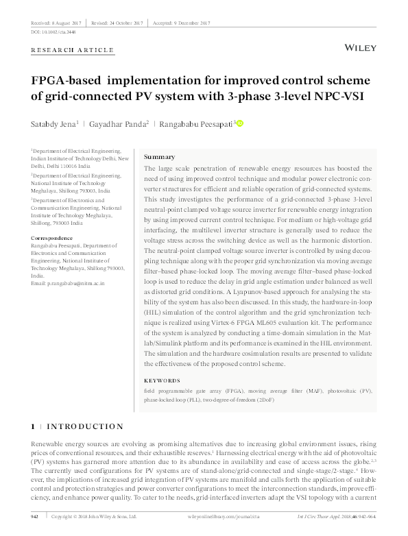 Pdf Fpga Based Implementation For Improved Control Scheme Of Grid Connected Pv System With 3