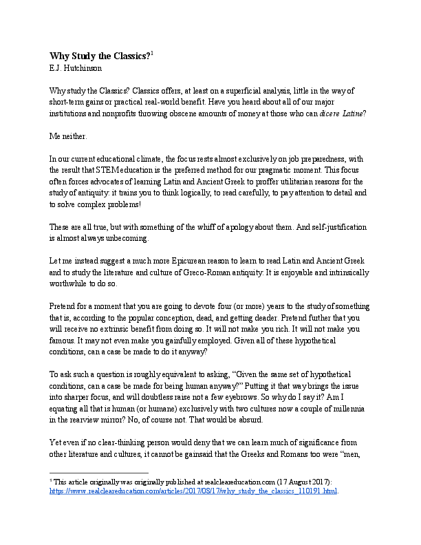 (PDF) Why Study the Classics?