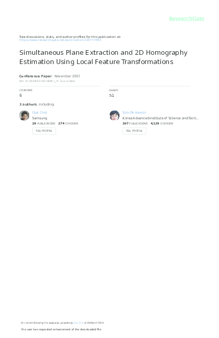 Pdf Simultaneous Plane Extraction And 2d Homography Estimation Using Local Feature Transformations