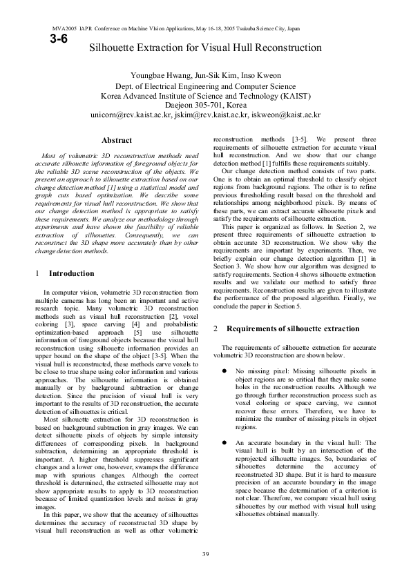 (PDF) Silhouette extraction for visual hull reconstruction
