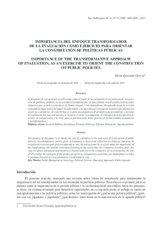 (PDF) IMPORTANCIA DEL ENFOQUE TRANSFORMADOR DE LA EVALUACIÓN COMO EJERCICIO PARA ORIENTAR LA ...