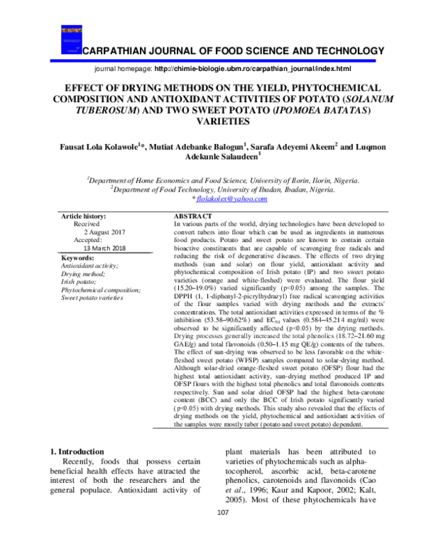 (PDF) EFFECT OF DRYING METHODS ON THE YIELD, PHYTOCHEMICAL COMPOSITION AND ANTIOXIDANT ...