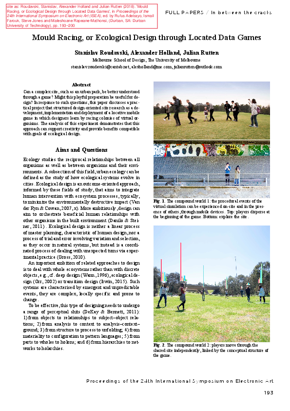 (PDF) Mould Racing, or Ecological Design through Located Data Games