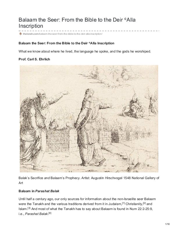(PDF) Balaam the Seer: From the Bible to the Deir ʿAlla Inscription ...