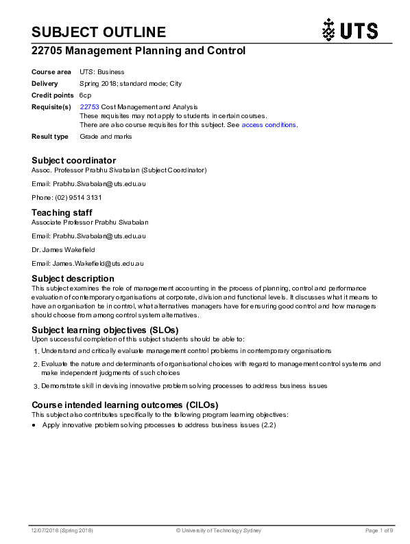 (PDF) SUBJECT OUTLINE 22705 Management Planning and Control Subject ...