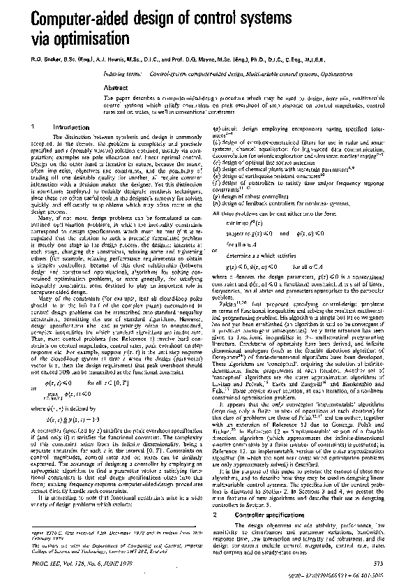 (PDF) Computer-aided design of control systems via optimisation