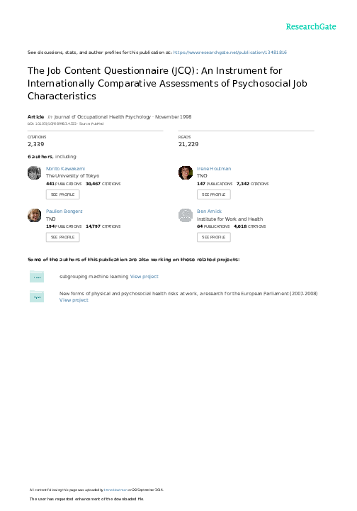 (PDF) The Job Content Questionnaire (JCQ): An Instrument for ...