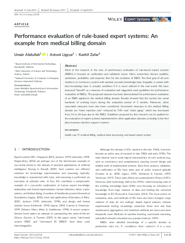 (PDF) Performance evaluation of rule‐based expert systems: An example ...